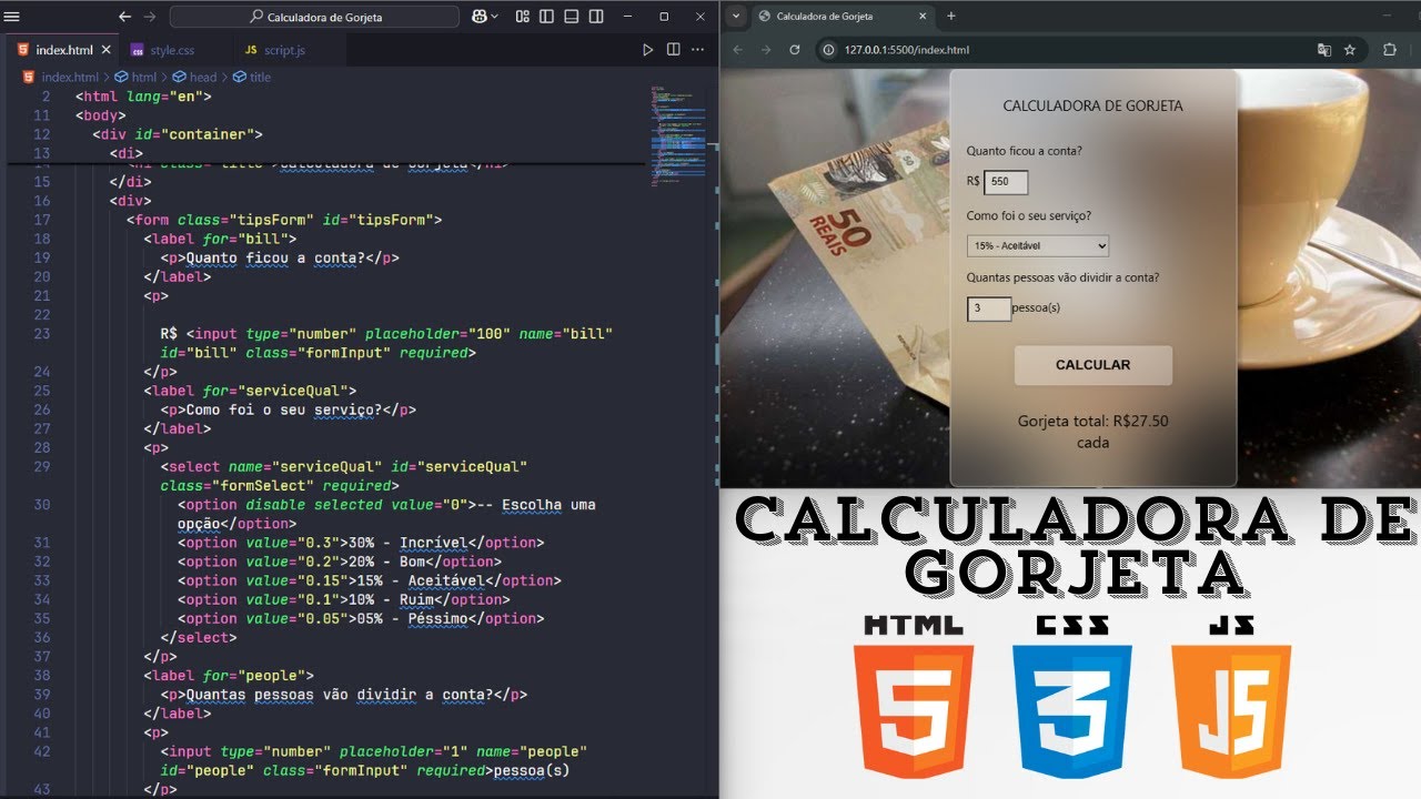 Como Criar uma Calculadora de Gorjeta com HTML, CSS e JavaScript!