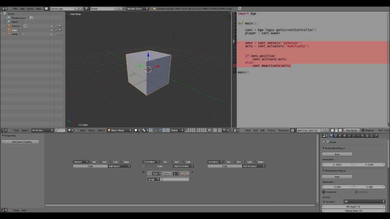 [HD] Blender 2.6 Game Engine Python Scripting Tutorial - Text Editor Basics