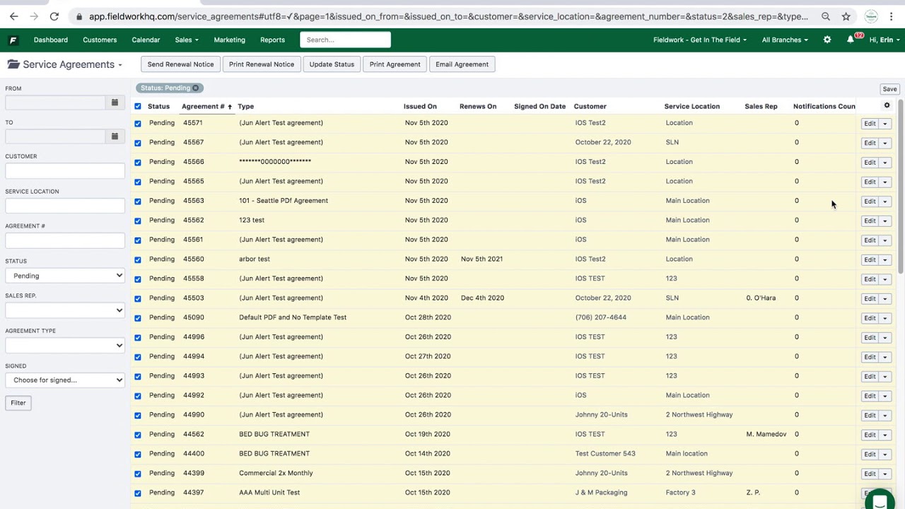 Service Agreement Update  How to update the status to Active