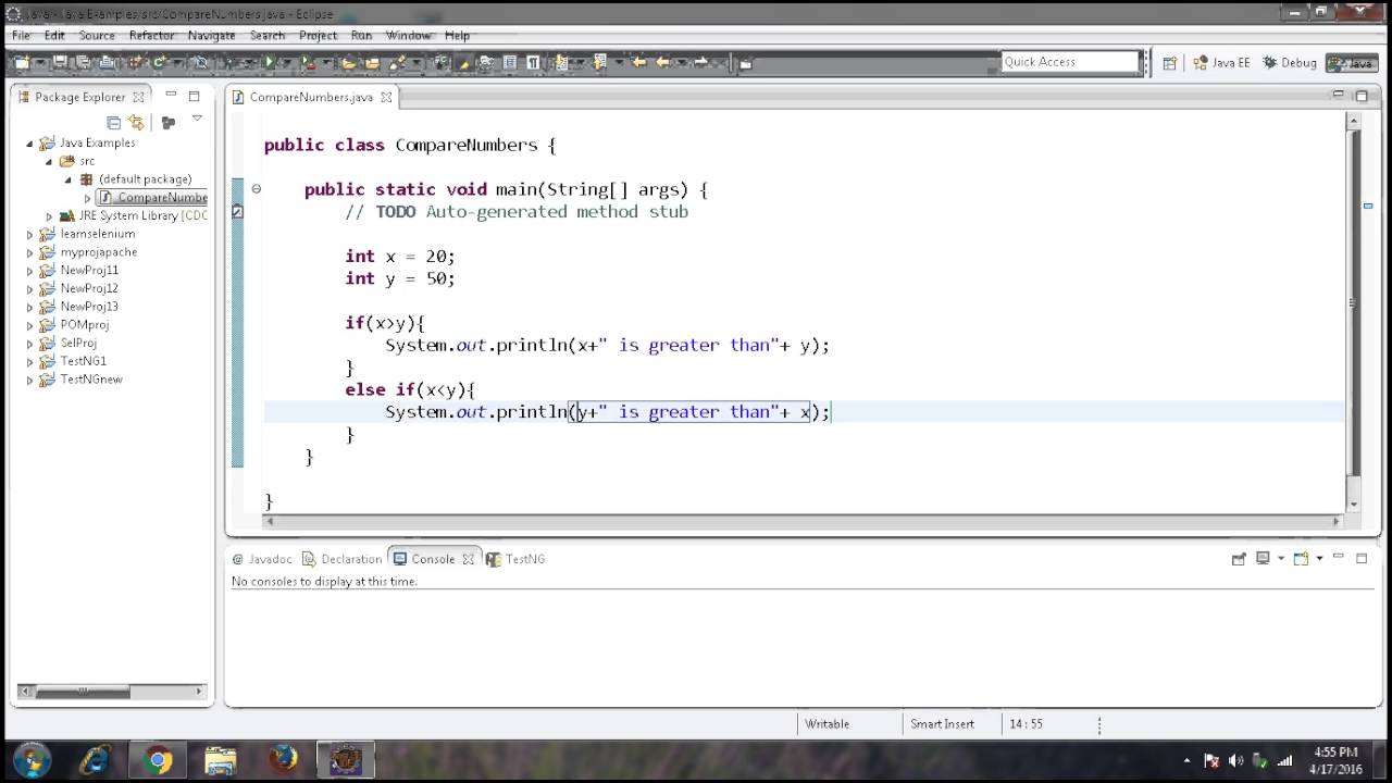 compare two numbers using  if else in Java