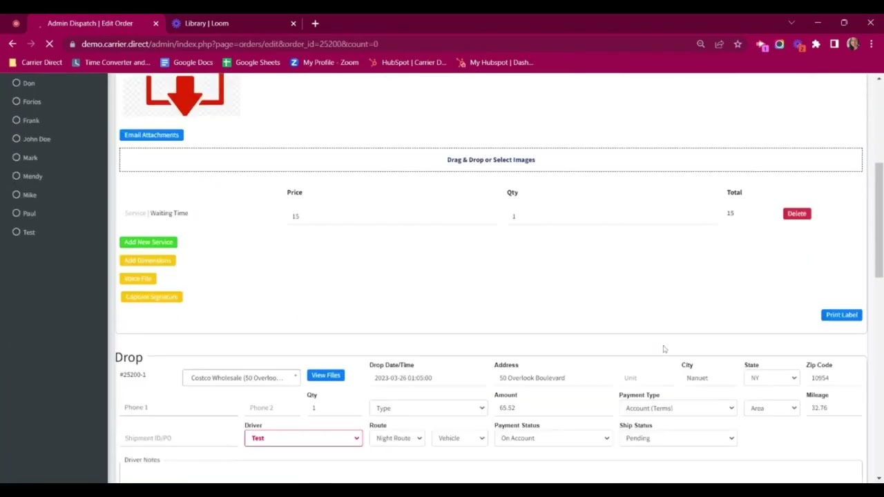 Dashboard - Carrier Direct Transportation Management Dispatch Tutorial