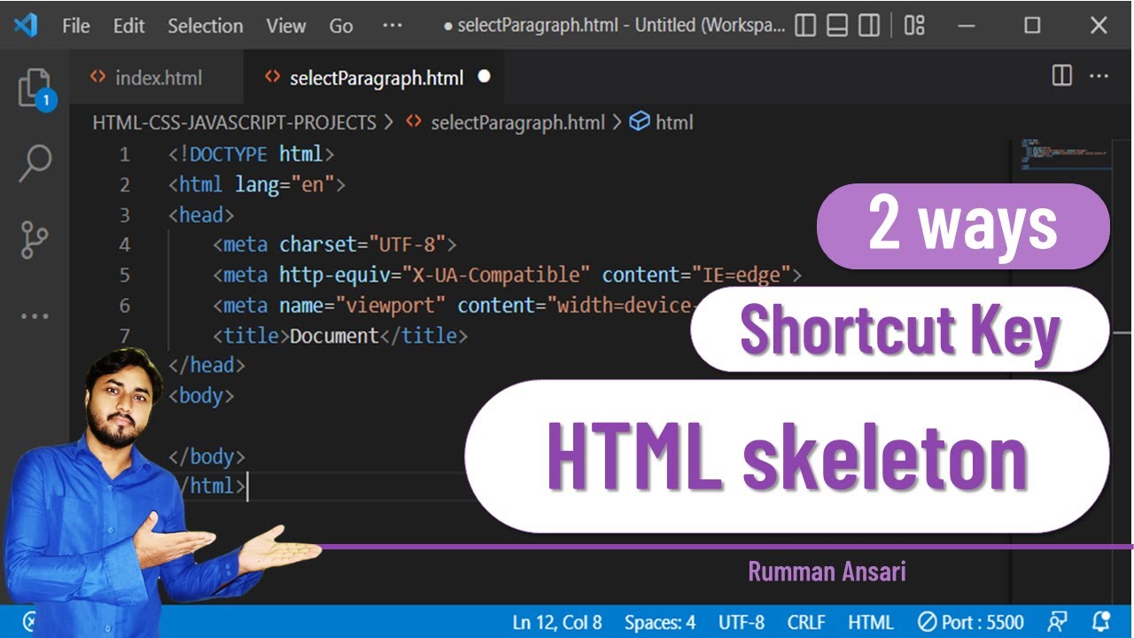 VS Code Shortcut HTML skeleton