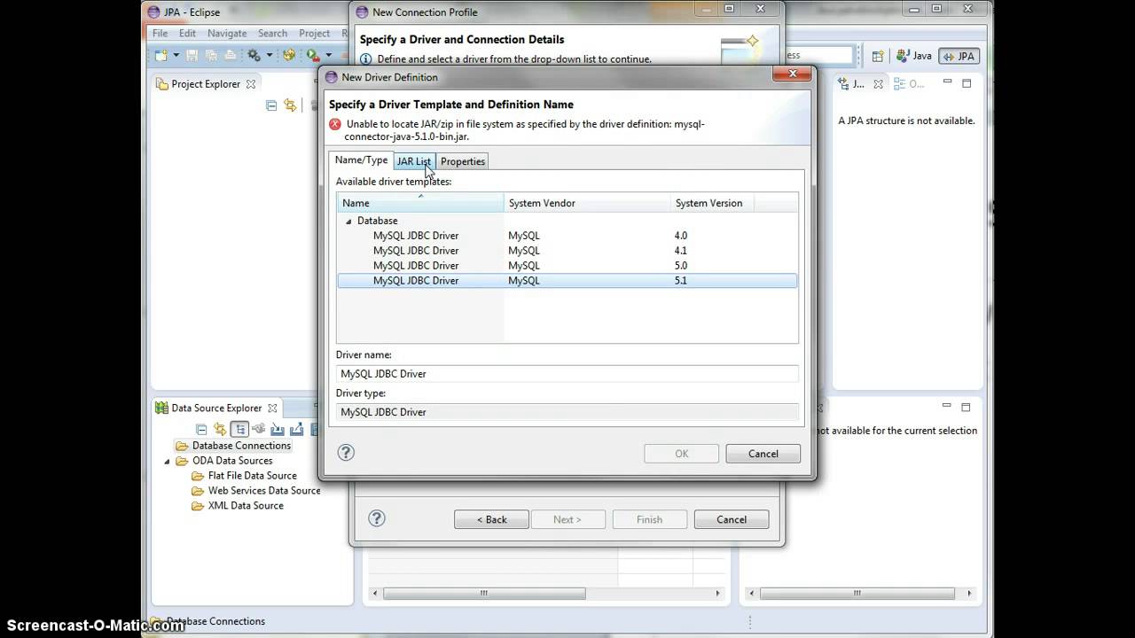 Adding a JPA datasource in Eclipse