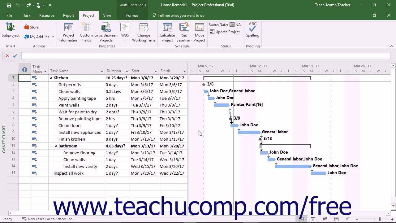 Project 2016 Tutorial Updating Multiple Tasks in a Project Microsoft Training