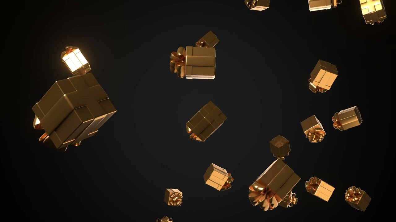 [1 hour]Gold Gift Boxes with Shine Gold Ribbon - Background/Screensaver[4K][No Sound]