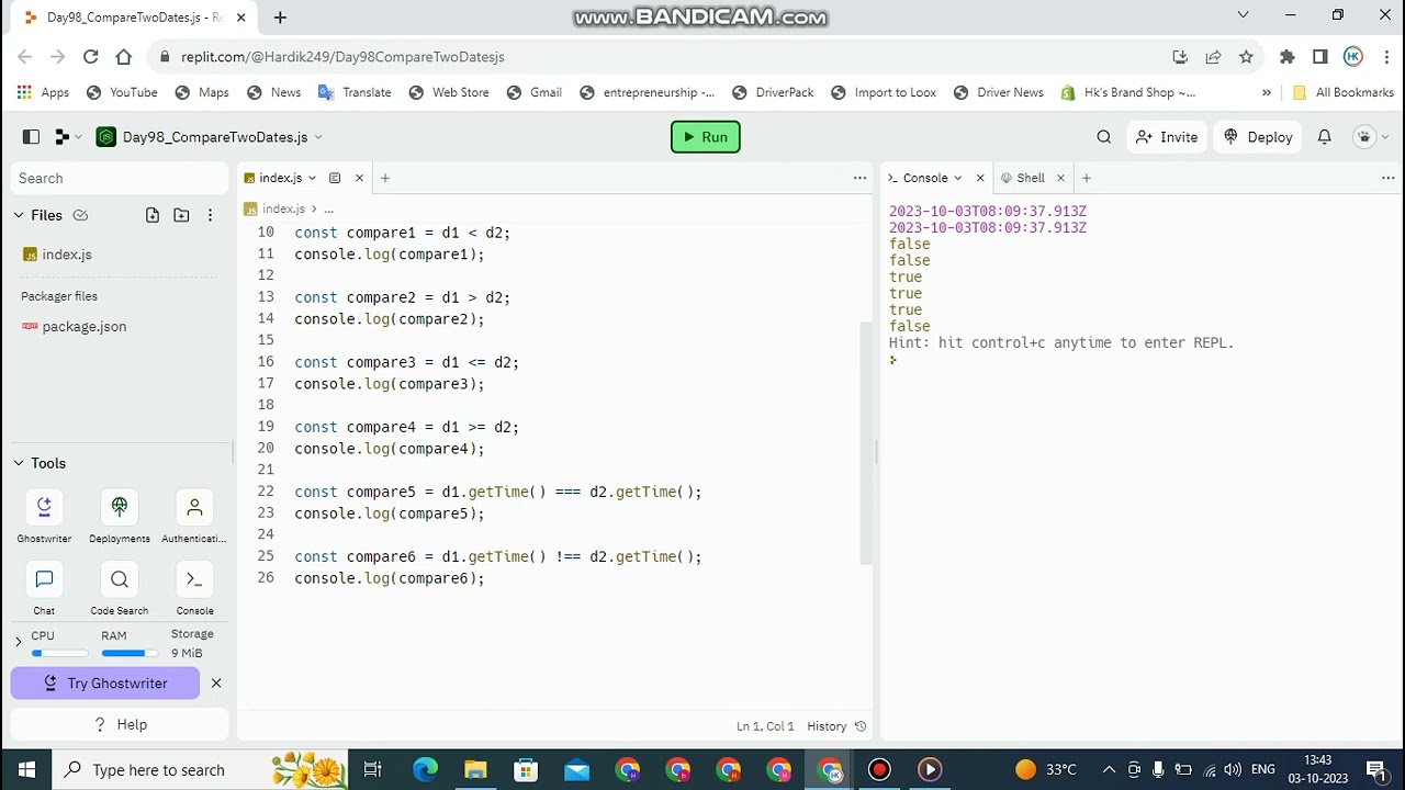 #day98 Day98 Compare two Dates JavaScript Program  #100daysofcodechallenge #programming #coding