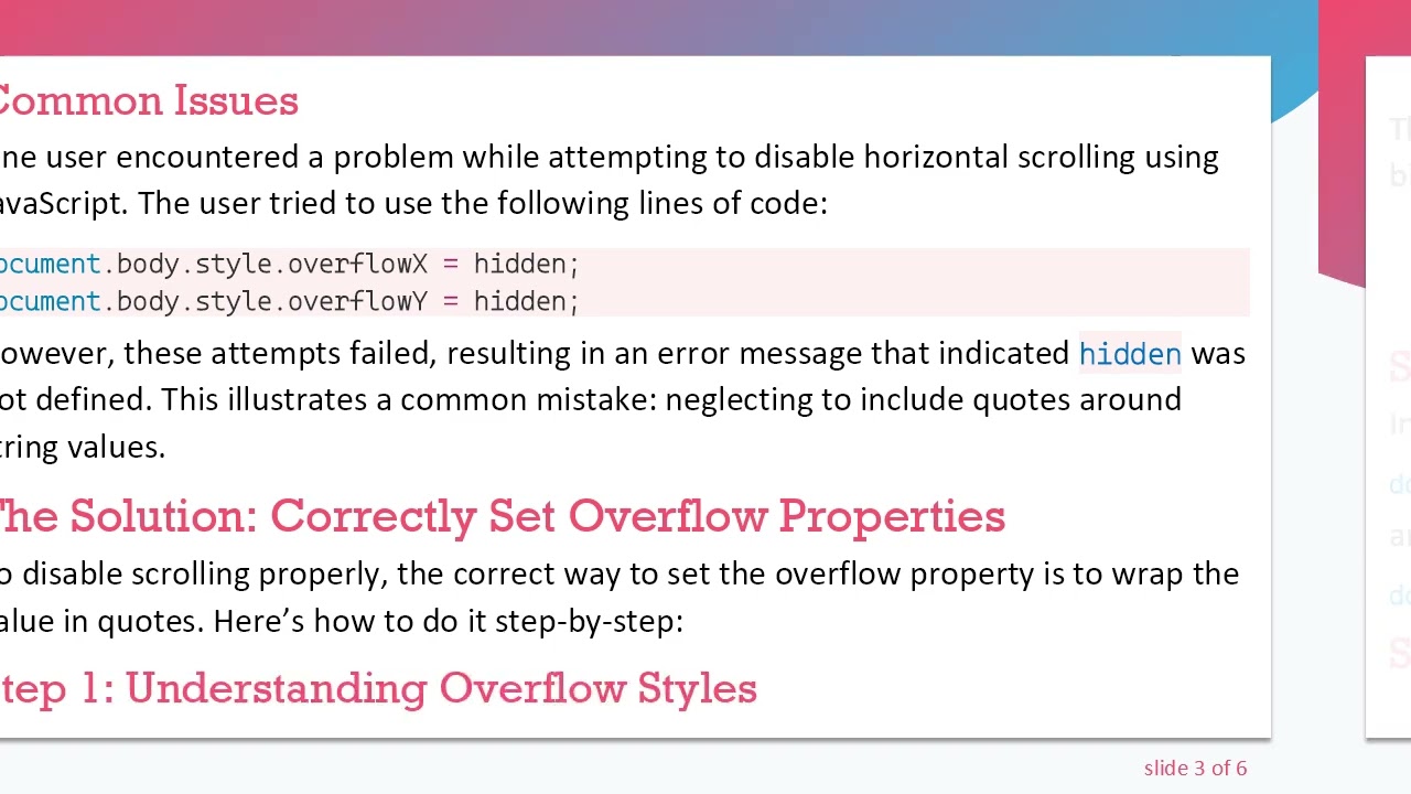 How to Disable Scrolling on a Horizontal Webpage Using JavaScript and CSS