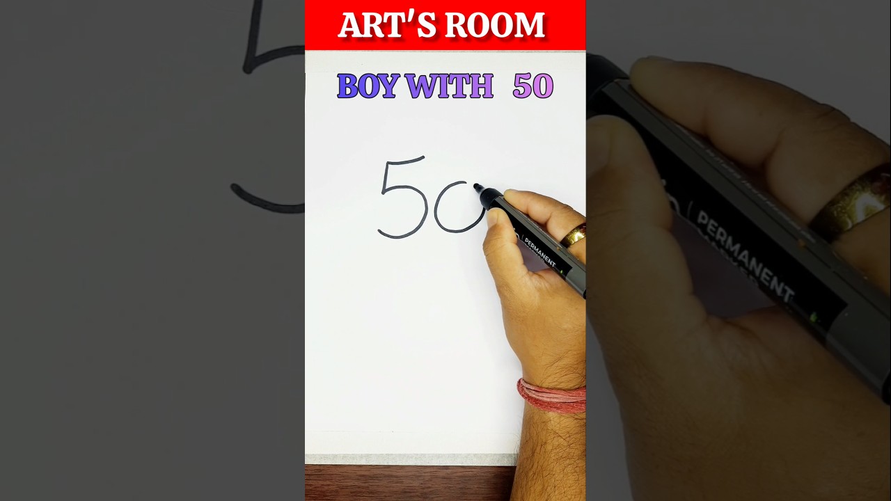 How To Draw A Boy Easily With Number 50 | Easy Drawing Ideas # shorts #drawing