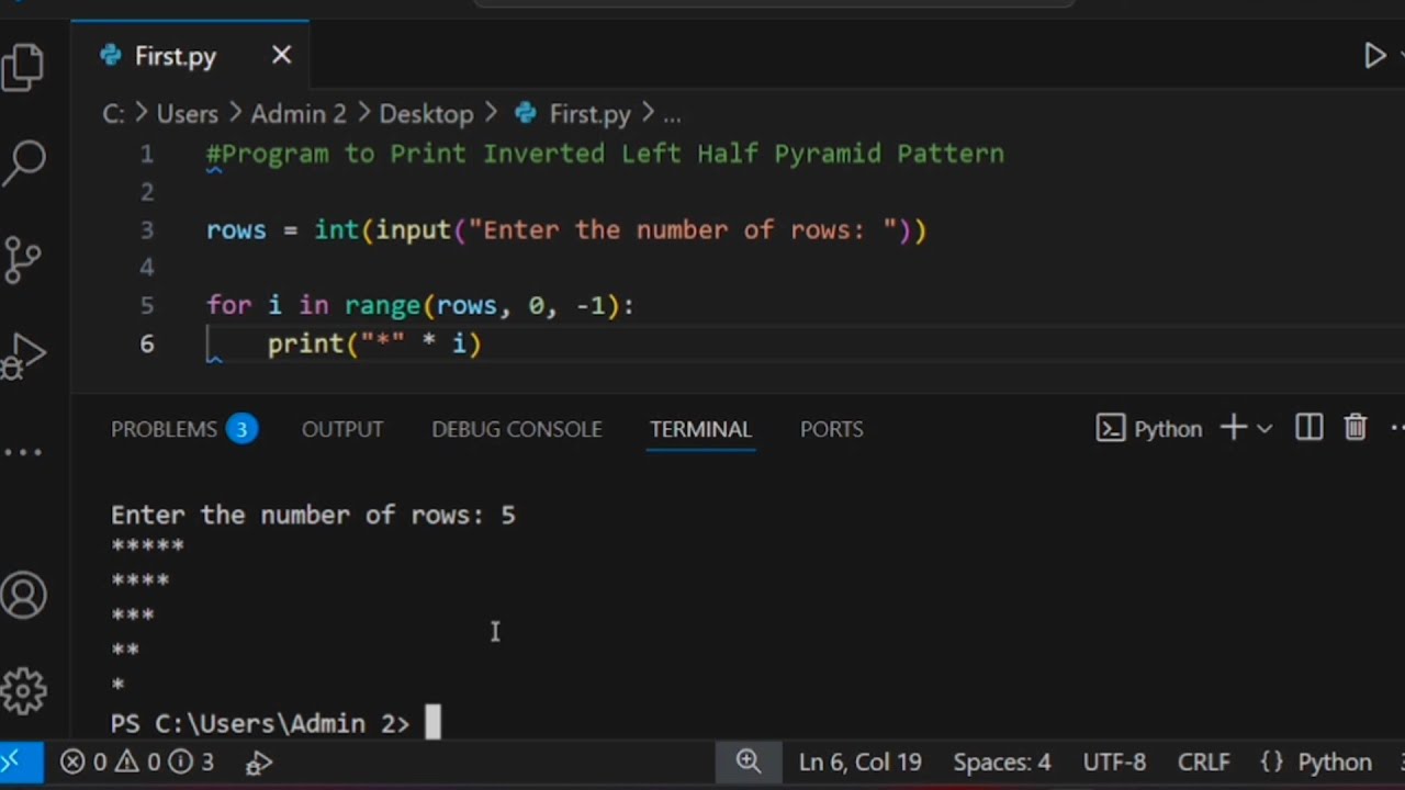 Printing Pyramid Patterns in Python | Python Program to Create Pyramid Pattern | Python Programming