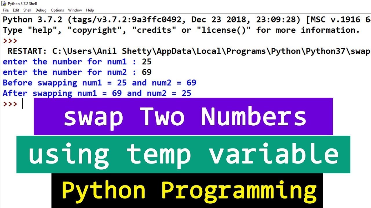 Python Program to Swap Two Numbers using third variable @PankajEduTech