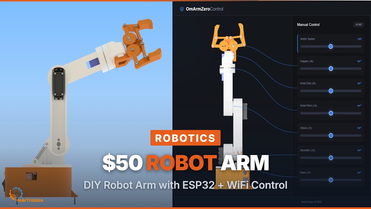 Build a 6-DOF (5+1 Gripper) Robotic Arm with ESP32 — WiFi Controlled, Under $50