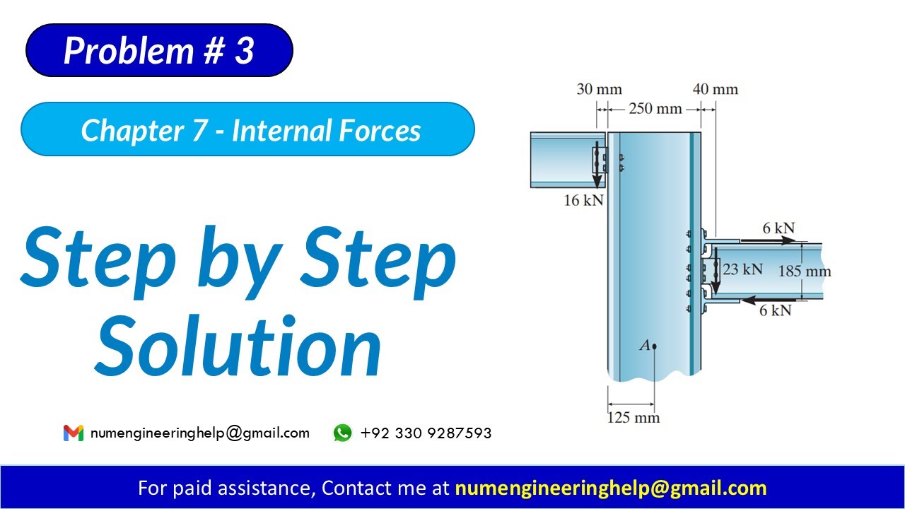 Problem 7-3 Solved: Internal Normal Force, Shear Force & Moment (RC Hibbeler Statics 14e)