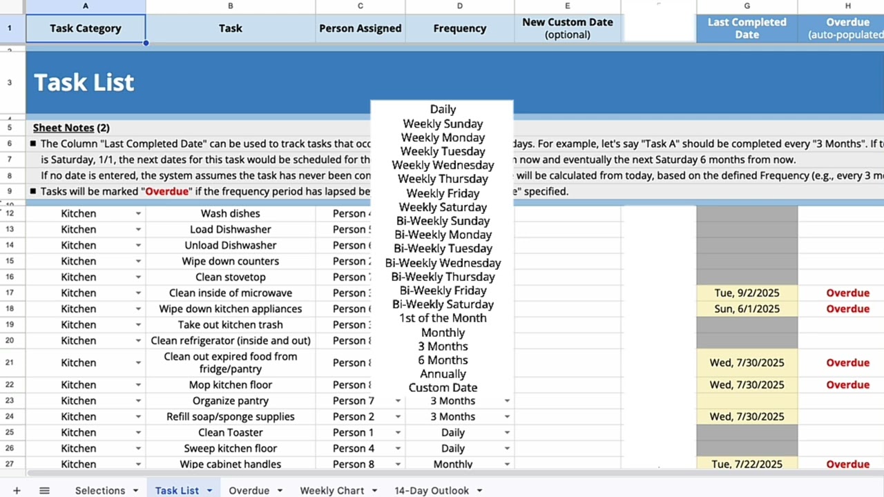 Custom Home Cleaning and Task Planner - Template Overview