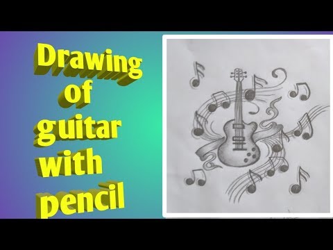 Drawing of guitar with music symbols Step by step