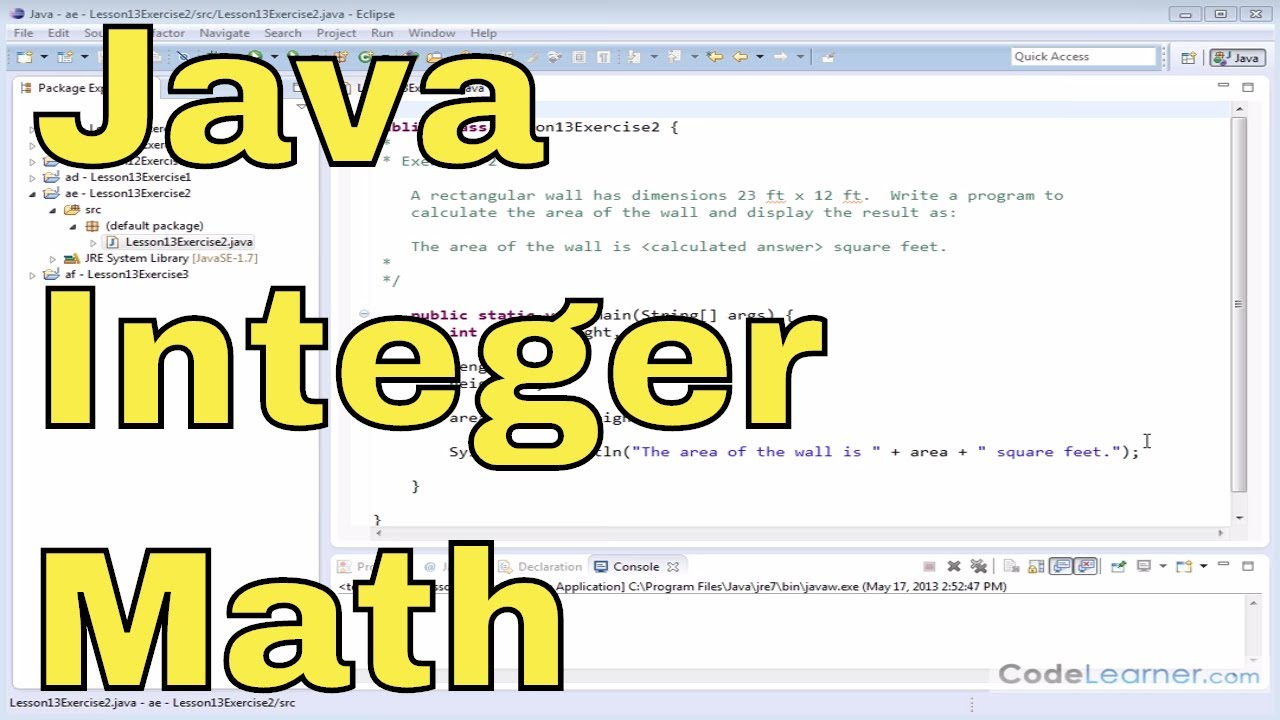 13y - Learn Java - Exercise 2 - Integer Arithmetic