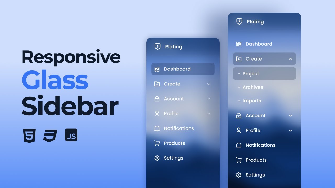 Responsive Glass Sidebar Using HTML CSS JavaScript