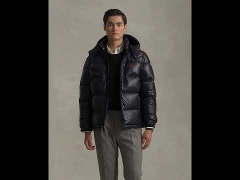 POLO RALPH LAUREN "Gorham" Shiny Designer Downjacket Pufferjacket Hooded Nylon Men Glossy Black