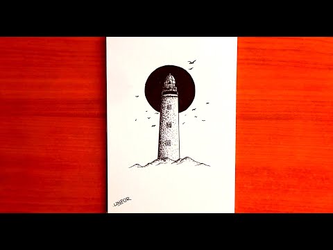 Lighthouse Black And White Sketch | How To Draw A Lighthouse | Lighthouse Drawing