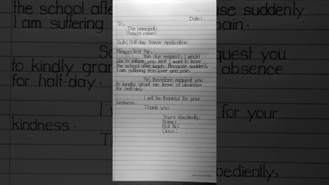 Half Day Leave Application For School || Leave Application #shorts