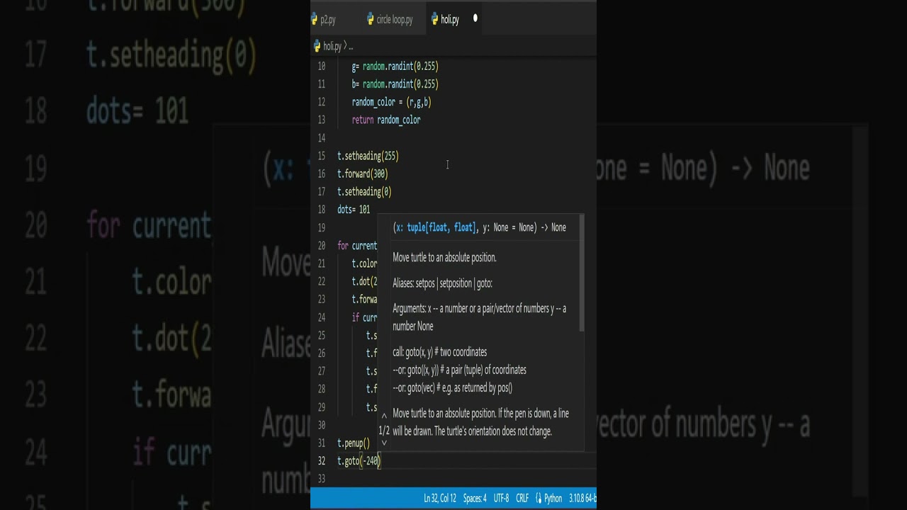 Holi special python turtle graphics #shorts #coders #coding #codingshortvideo #python
