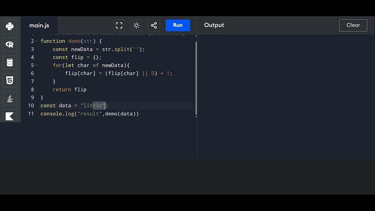 JavaScript Interview Coding Question: Count Occurrences of Characters in String.
