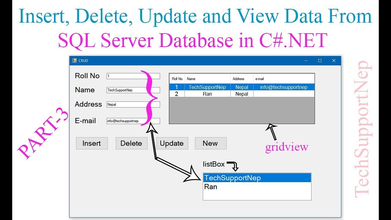 Insert Update Delete and View Data From SQL Server Database in C#.NET[Part-3][With Source Code]