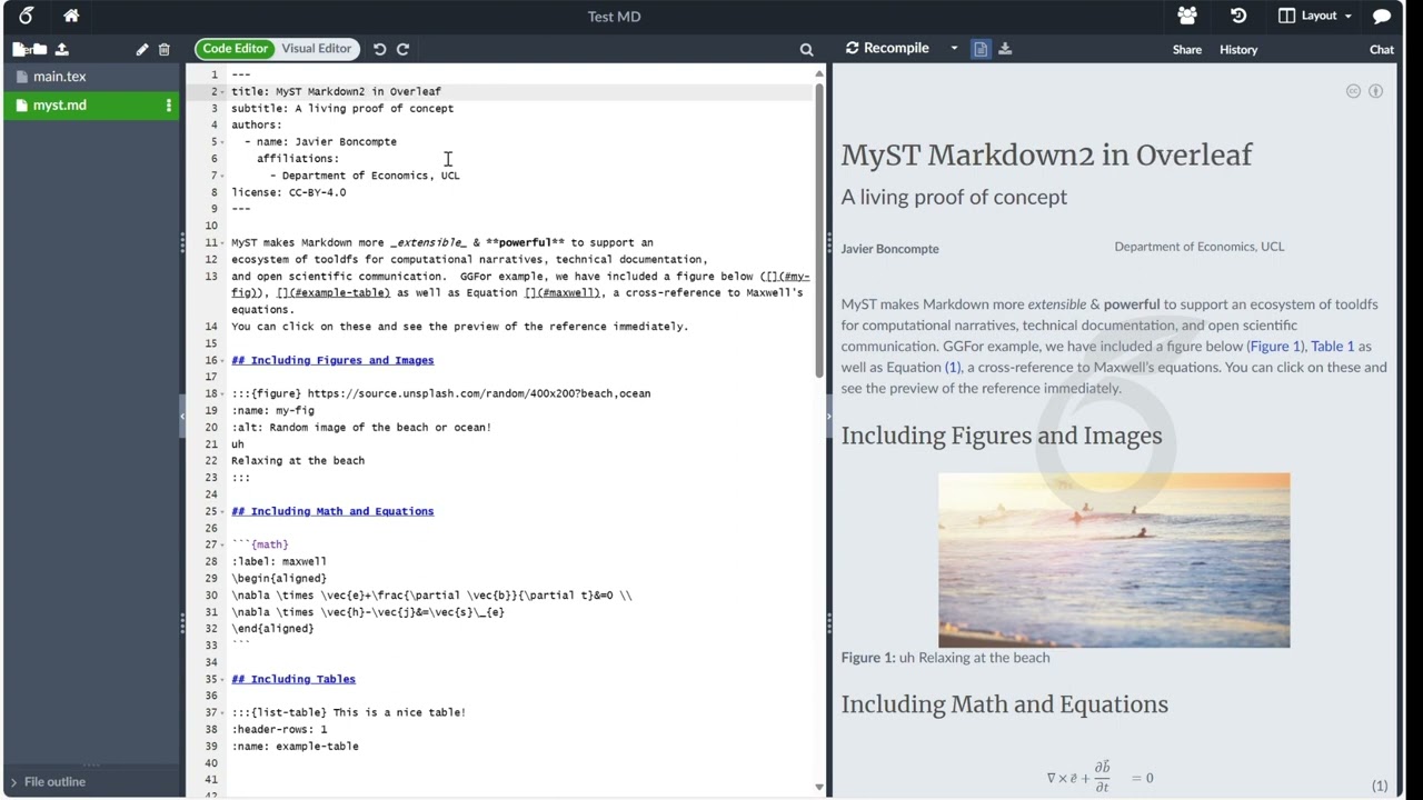 Myst Markdown in Overleaf Editor - Community Edition