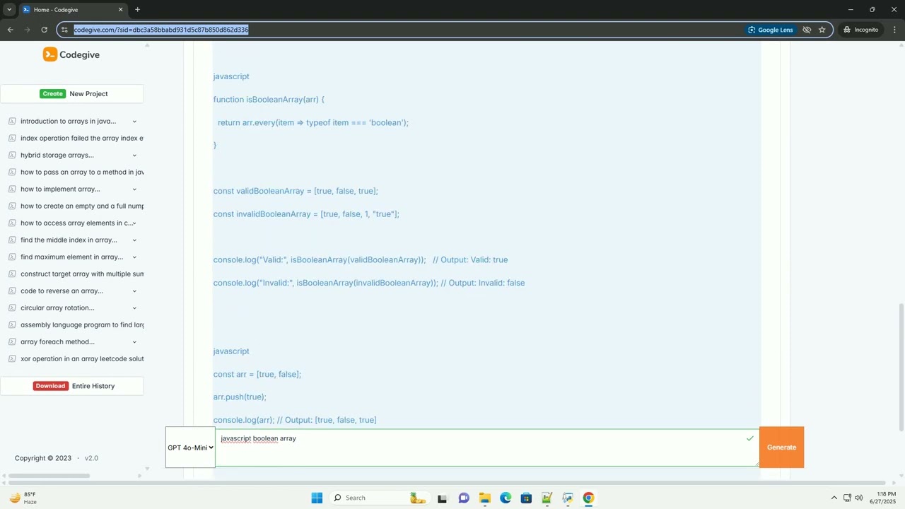 javascript boolean array