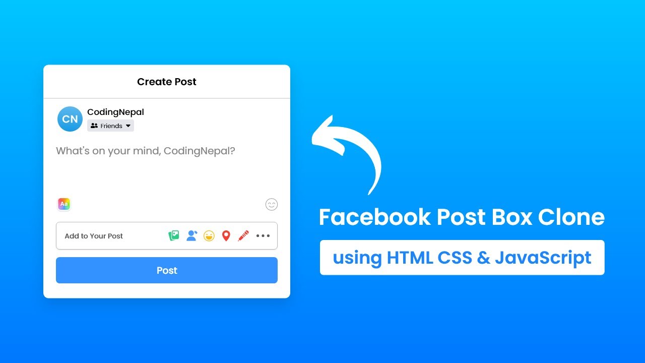 Facebook Post Box Clone in HTML CSS & JavaScript