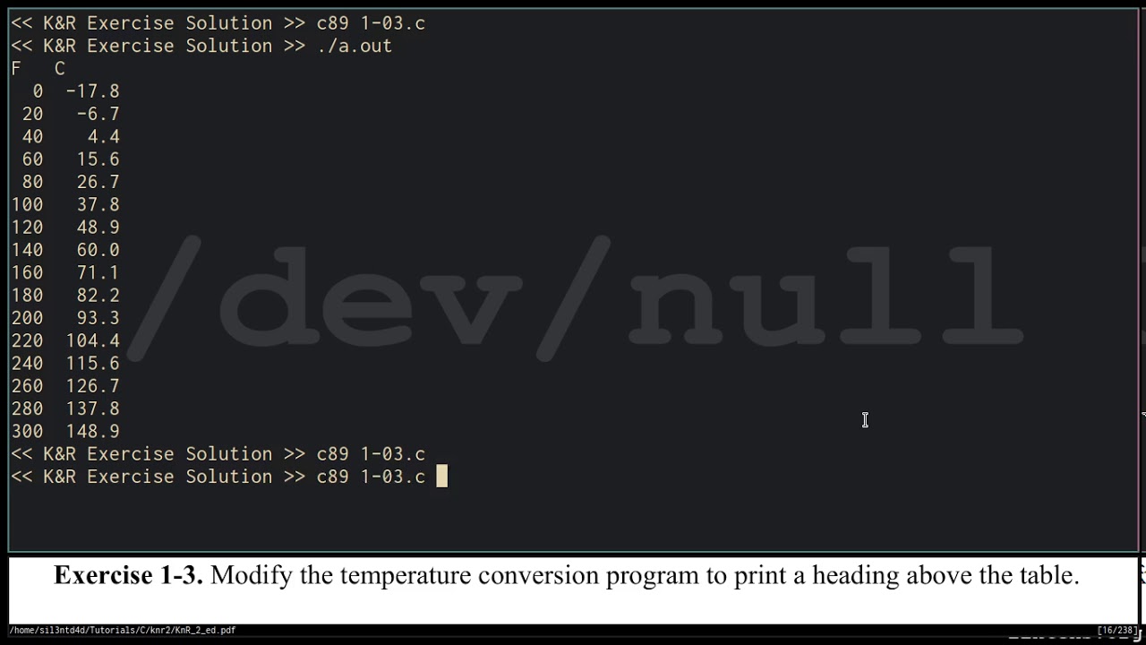 K&R Exercise 1-3 Solution