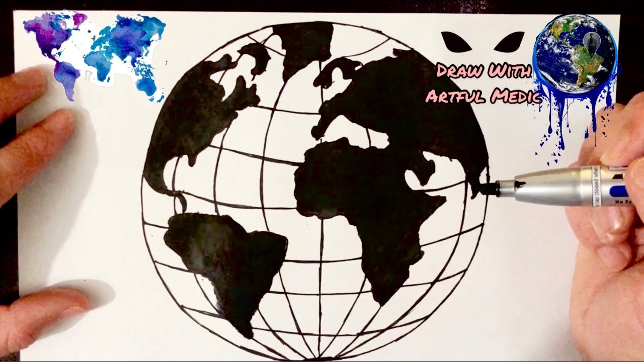 How to Draw Globe View Stencil Easy | World Map | Silhouette Studio Monogram | Vector Art | Black |