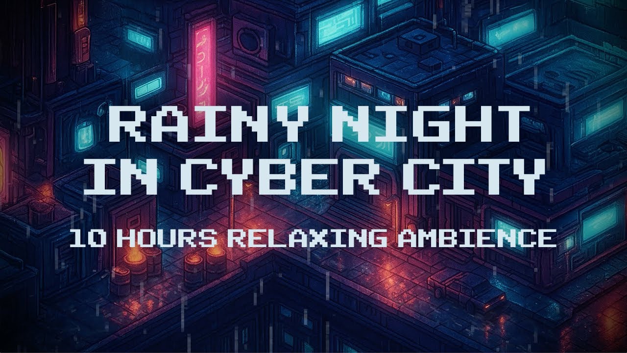 Cyberpunk City Ambience | 10 Hours Rainy Night in Neon Streets | Pixel Art for Sleep, Study & Focus