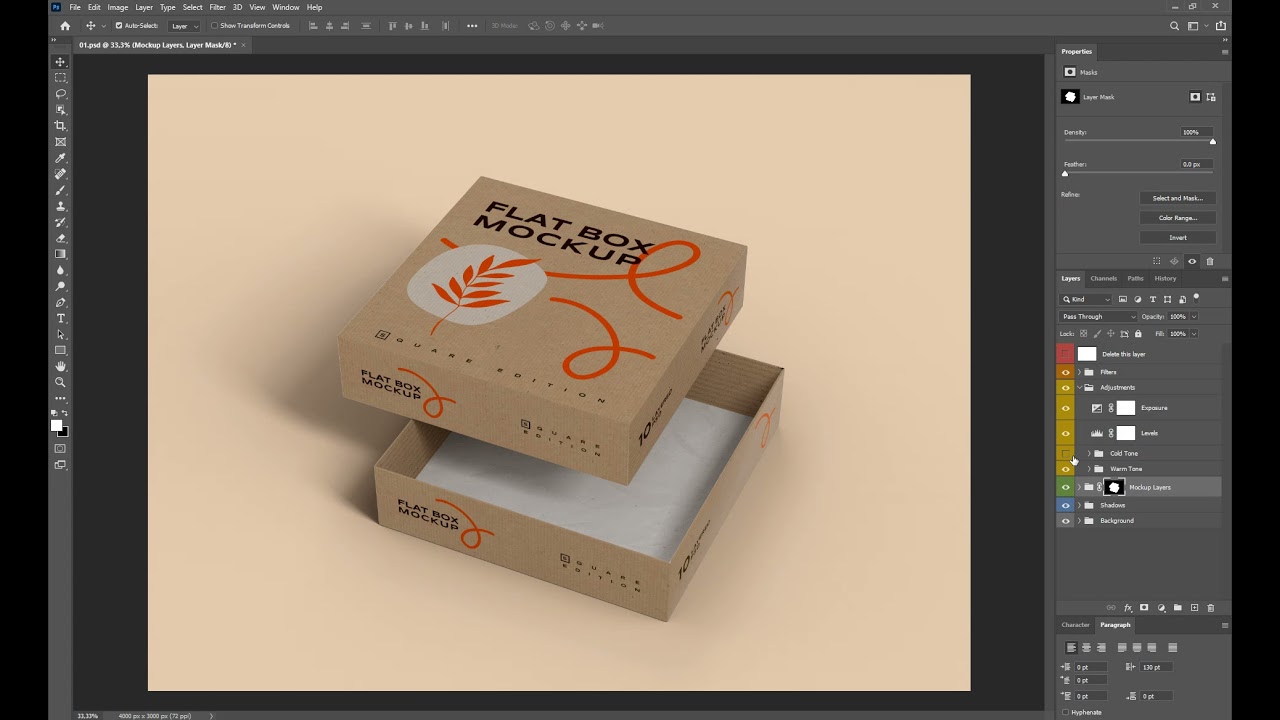 Flat Square Box MockUp  - videotutorial