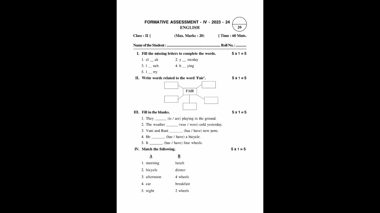 2nd class FA4 English question paper 2023-2024