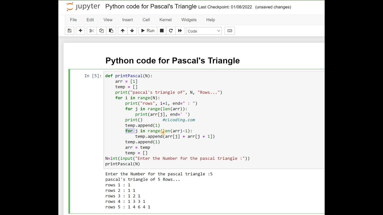 Day 33 : Python code for Pascal's Triangle