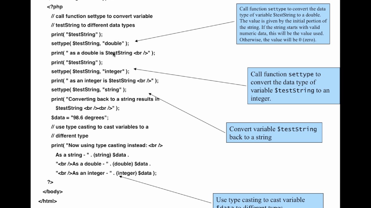 PHP (SetType and Type Casting)