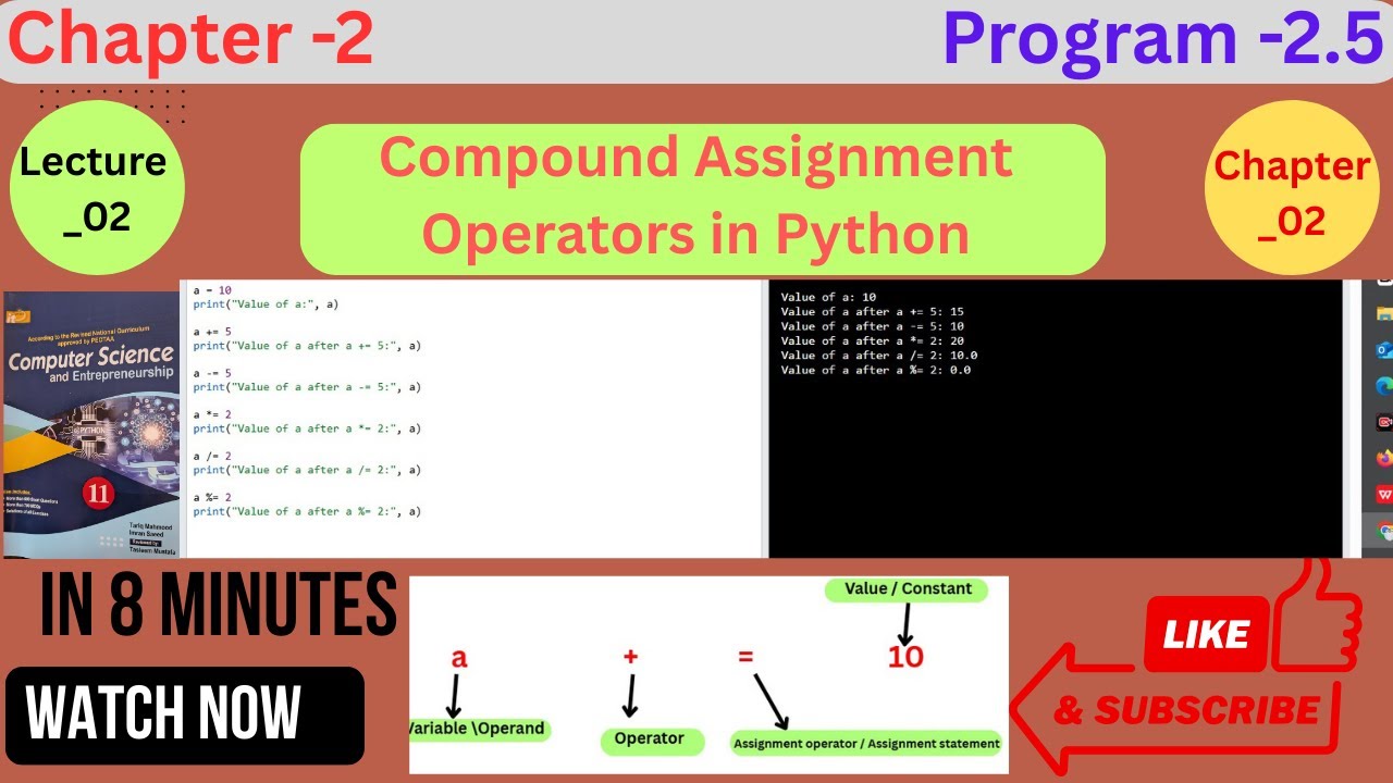 Python || Compound Assignment Operators||Lec-2||Chapter 2  ||Class 11 Computer Science New Book