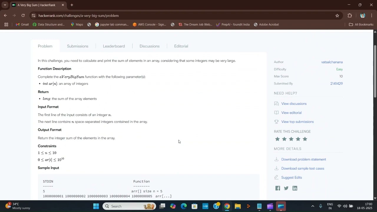 A Very Big Sum | HackerRank Solution in Java | Step-by-Step Explanation #hackerrank