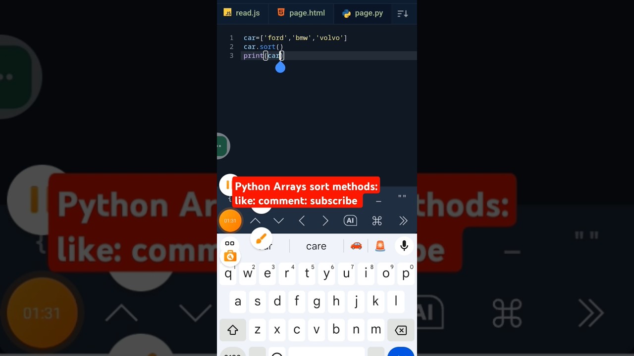 Python Arrays sort methods #shorts #python #array #sort  #method #print #coding #programming