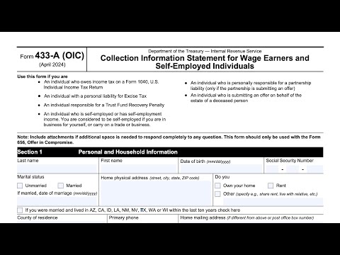 IRS Form 433-A walkthrough (Collection Information Statement for Individuals)