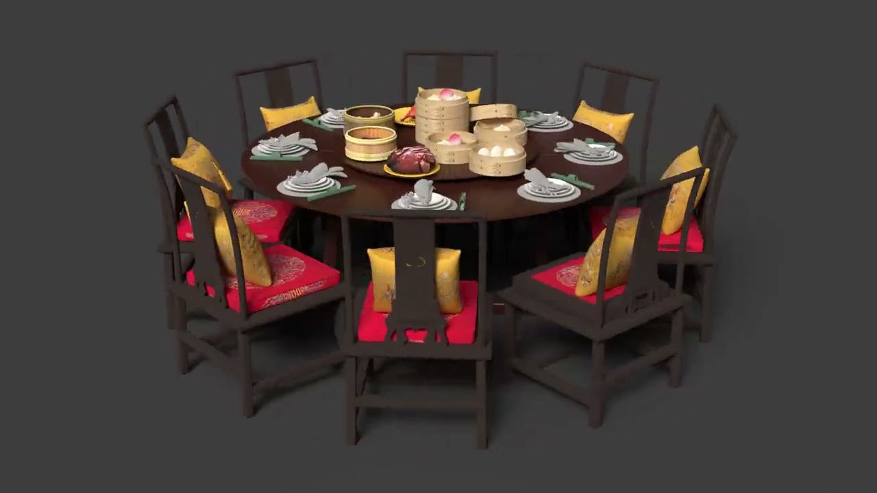 Chinese dim sum dining table 3D model