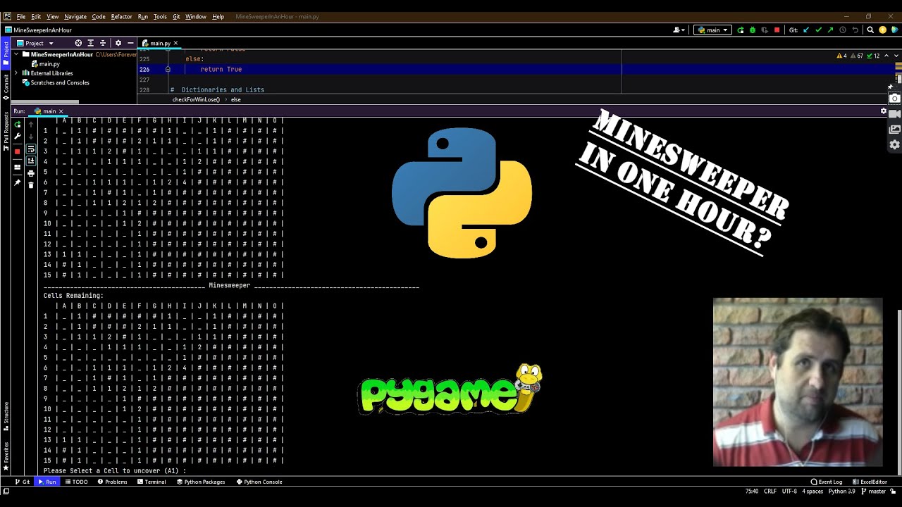 Minesweeper (Text Based) | Python | 1 Hour Projects | Programming Beginners