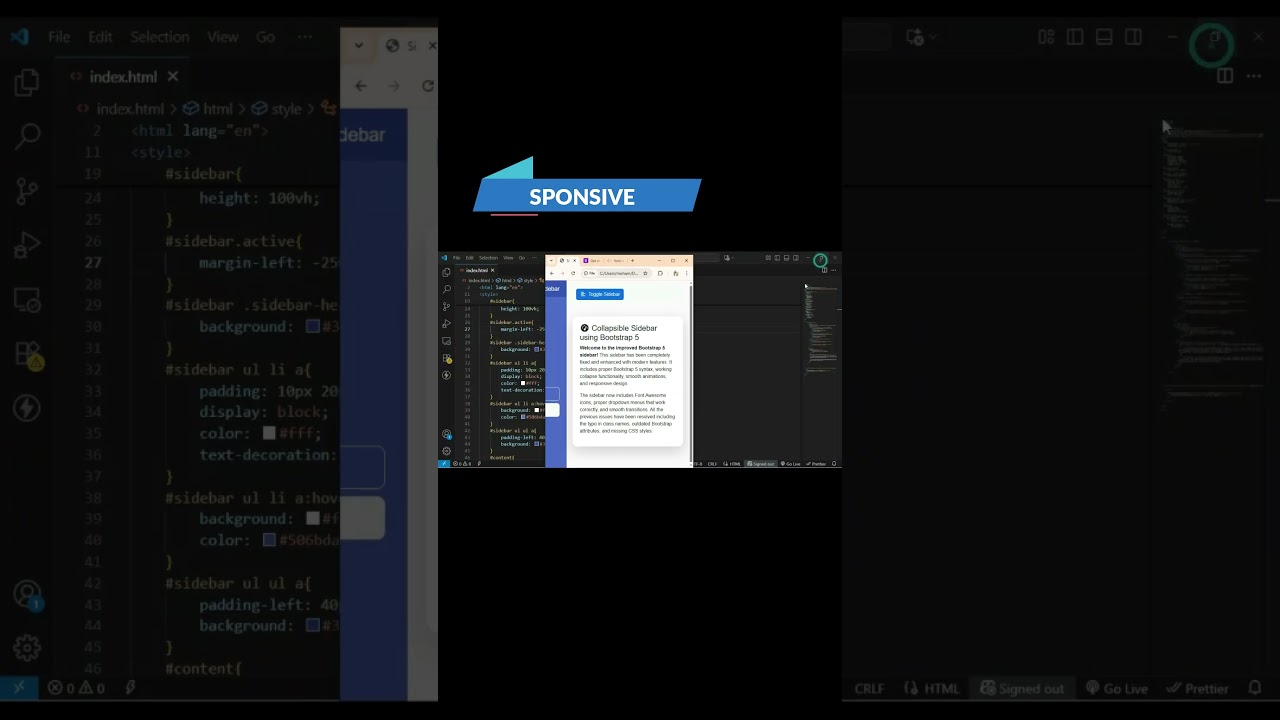 Responsive Sidebar using Bootstrap 5 🔥 | Bootstrap Sidebar Design Tutorial #Shorts