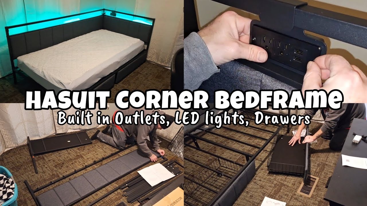 HASUIT Corner Bed Frame: Built-in Outlets, LED Lights & Storage Review
