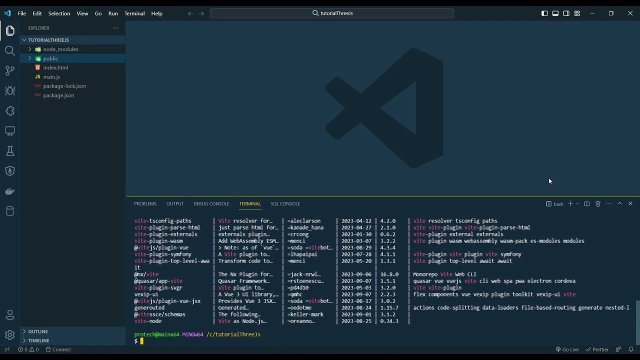 Some Three JS beginner setup in VS Code