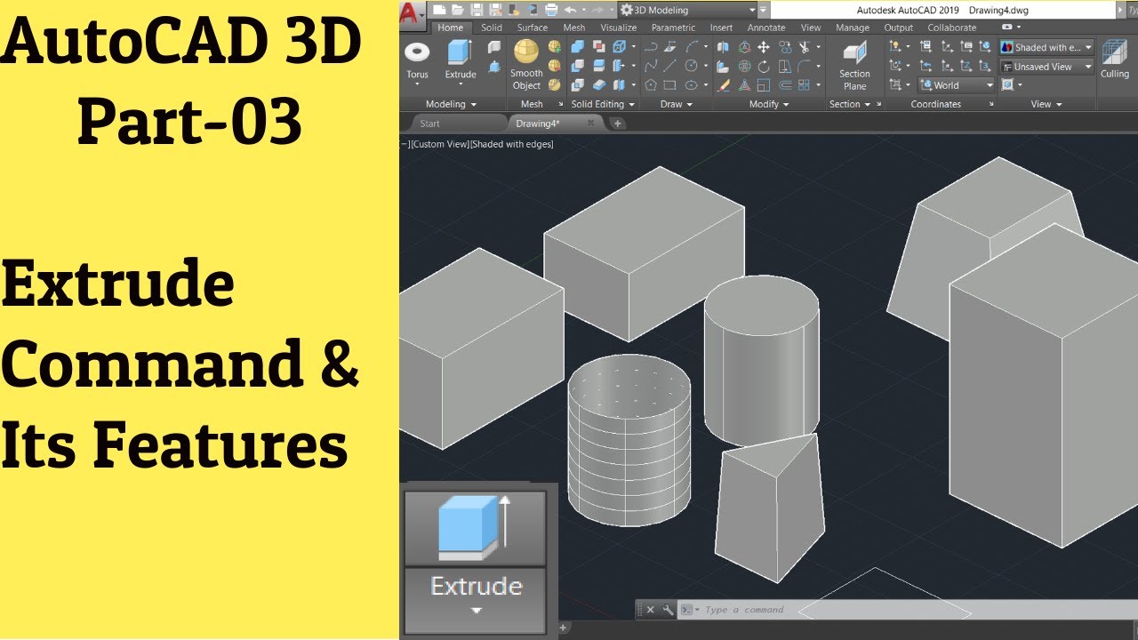#03 AutoCAD 3D Tutorial- Extrude Command & Its Features