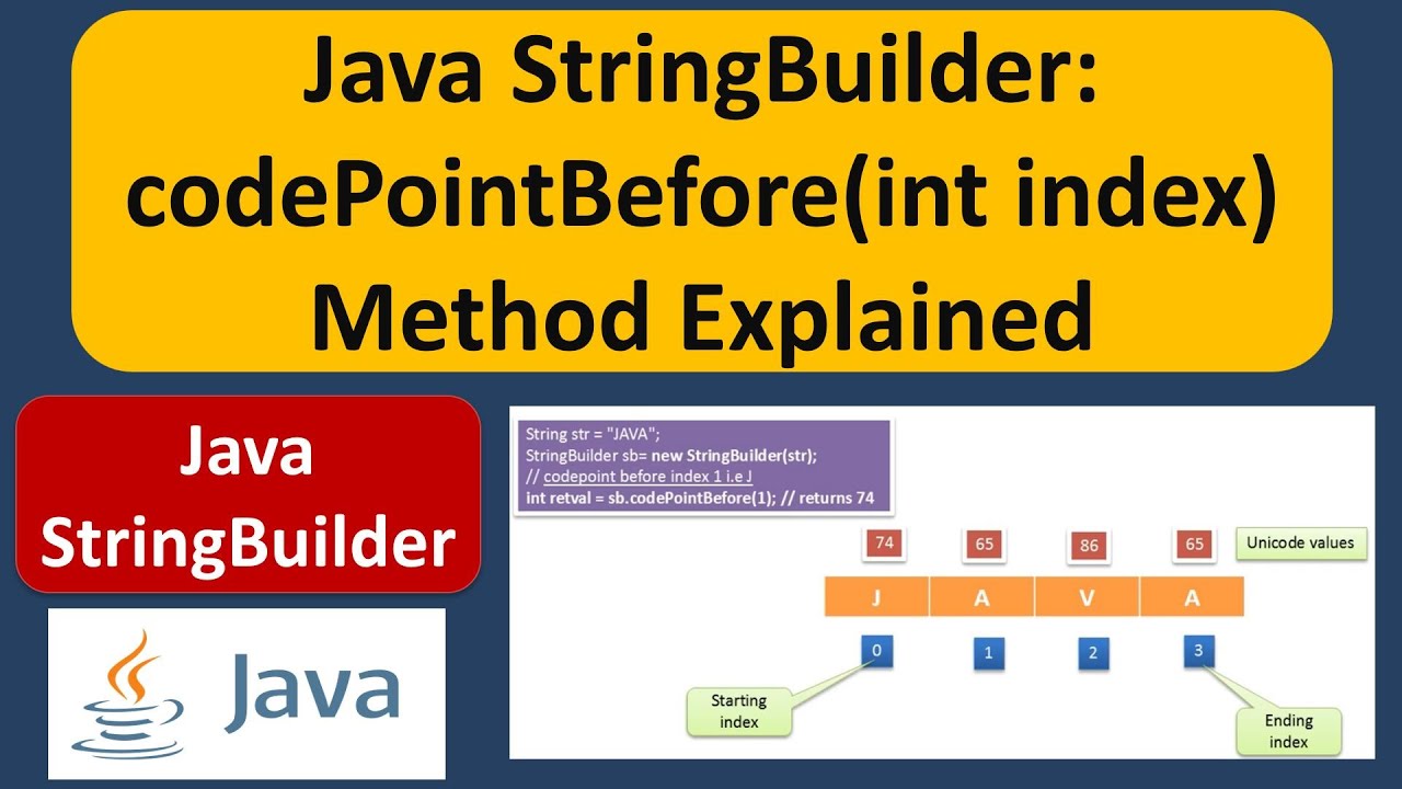 Java StringBuilder: codePointBefore(int index) Method Explained | Java Tutorial