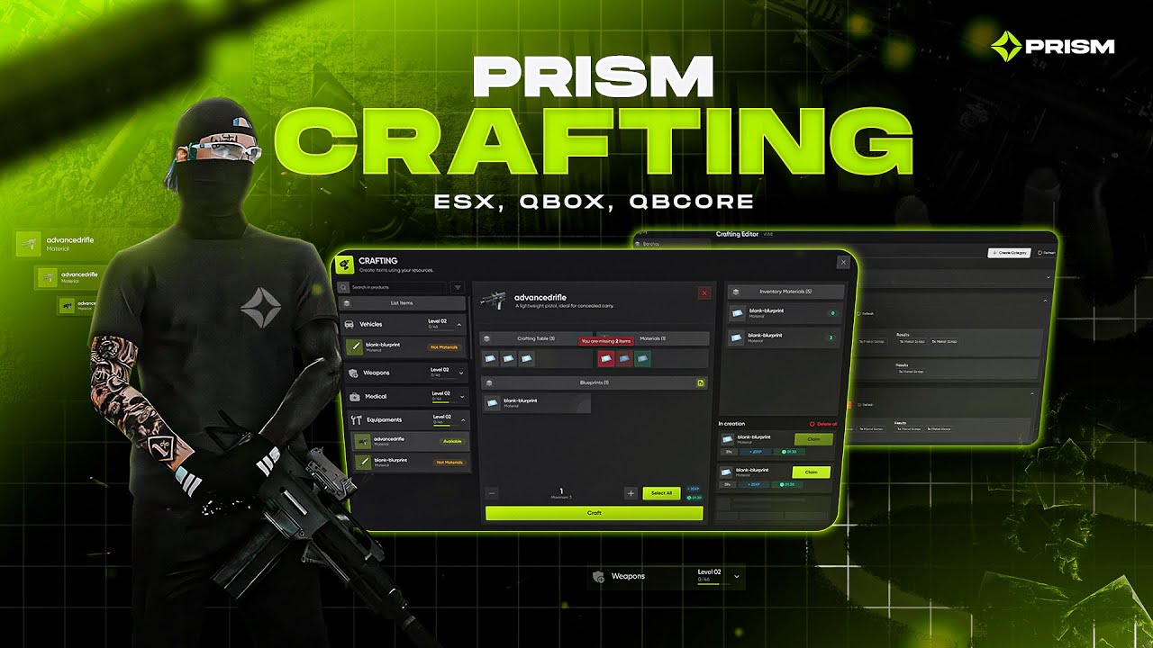 Prism Crafting | Most Advanced FiveM Crafting Script | [ESX, QBOX, QBCORE] | Prism Scripts