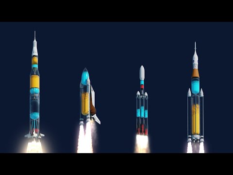 Saturn V, SLS, Falcon Heavy, and Space Shuttle Launch Video