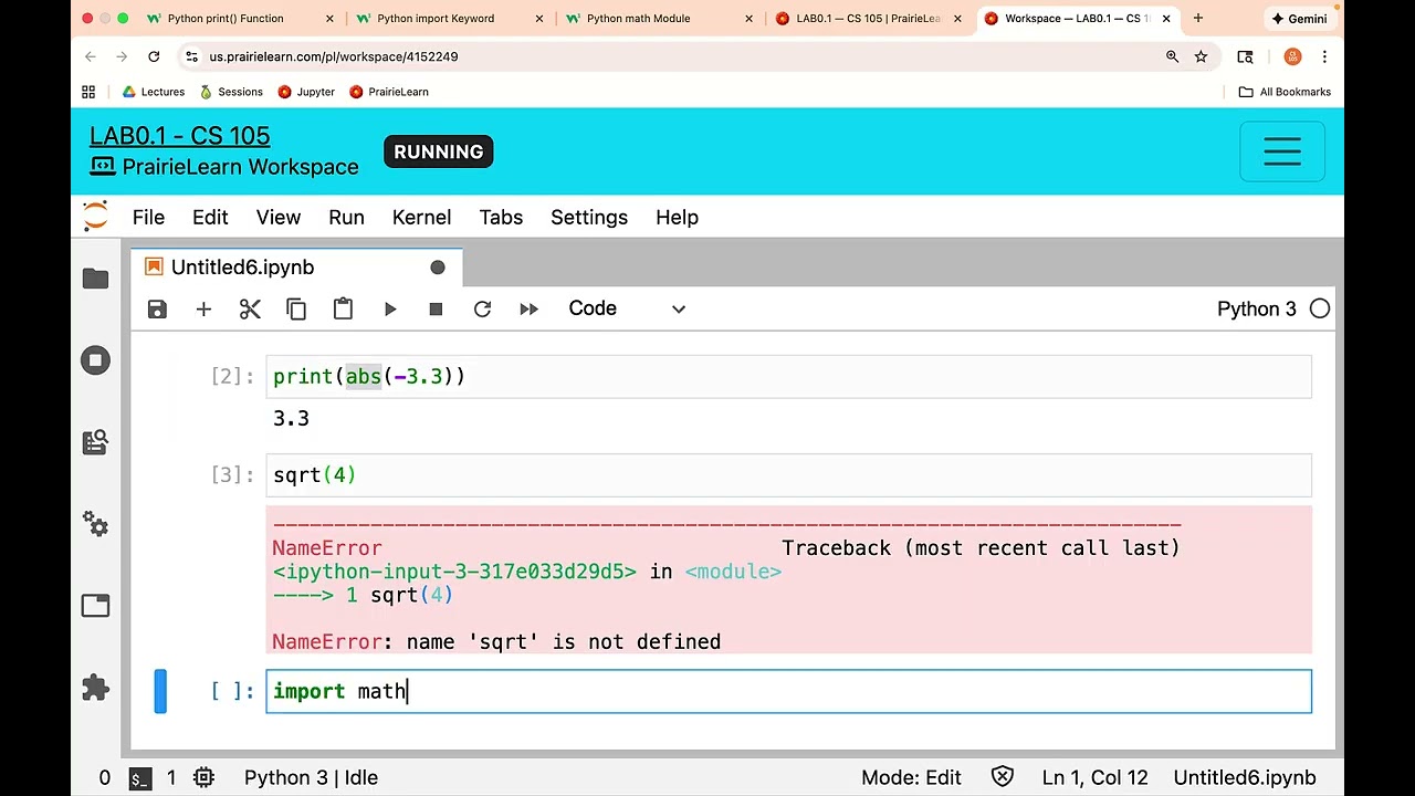 Python abs(), import, and the math module (CS105 at UIUC)
